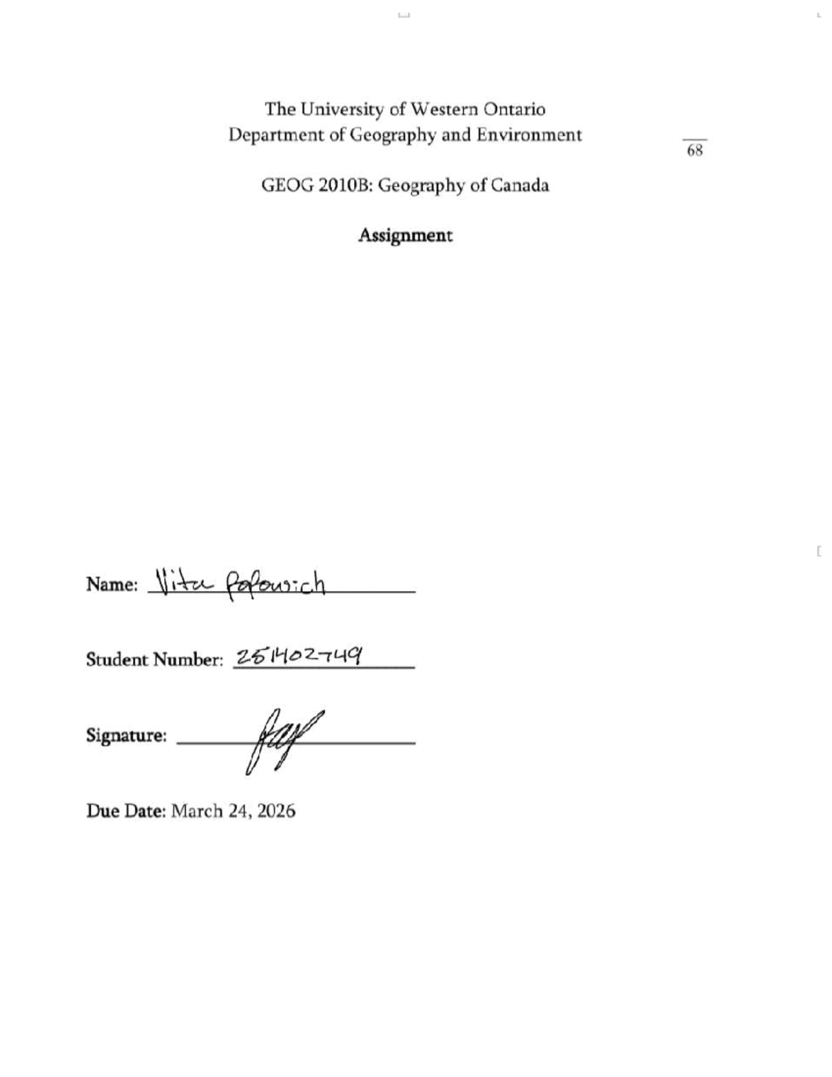 GEOG 2010B: Geography of Canada Assignment Overview and Analysis - Studocu