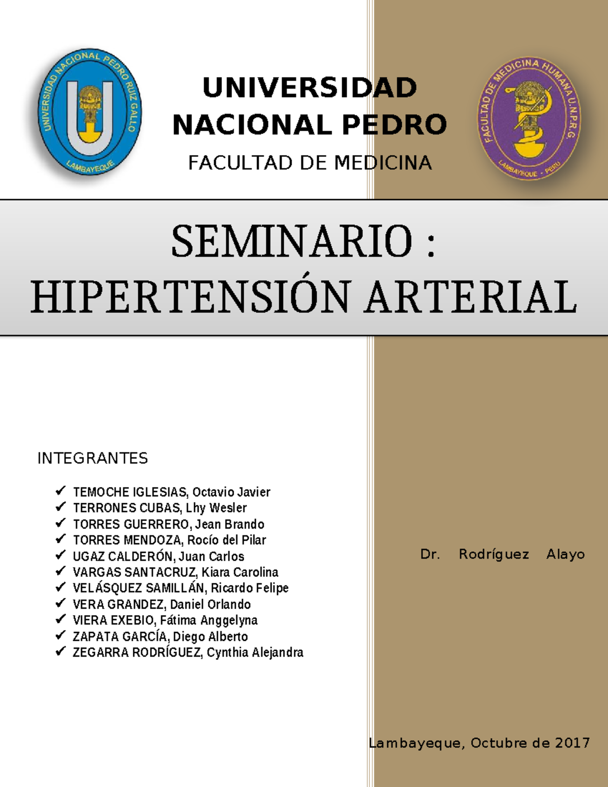 Seminario UNPRG FMH: Hipertensión Arterial y sus Implicaciones - Studocu