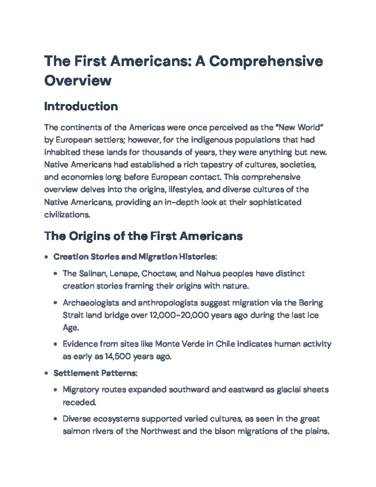 The First Americans: Overview of Native Cultures and Civilizations ...