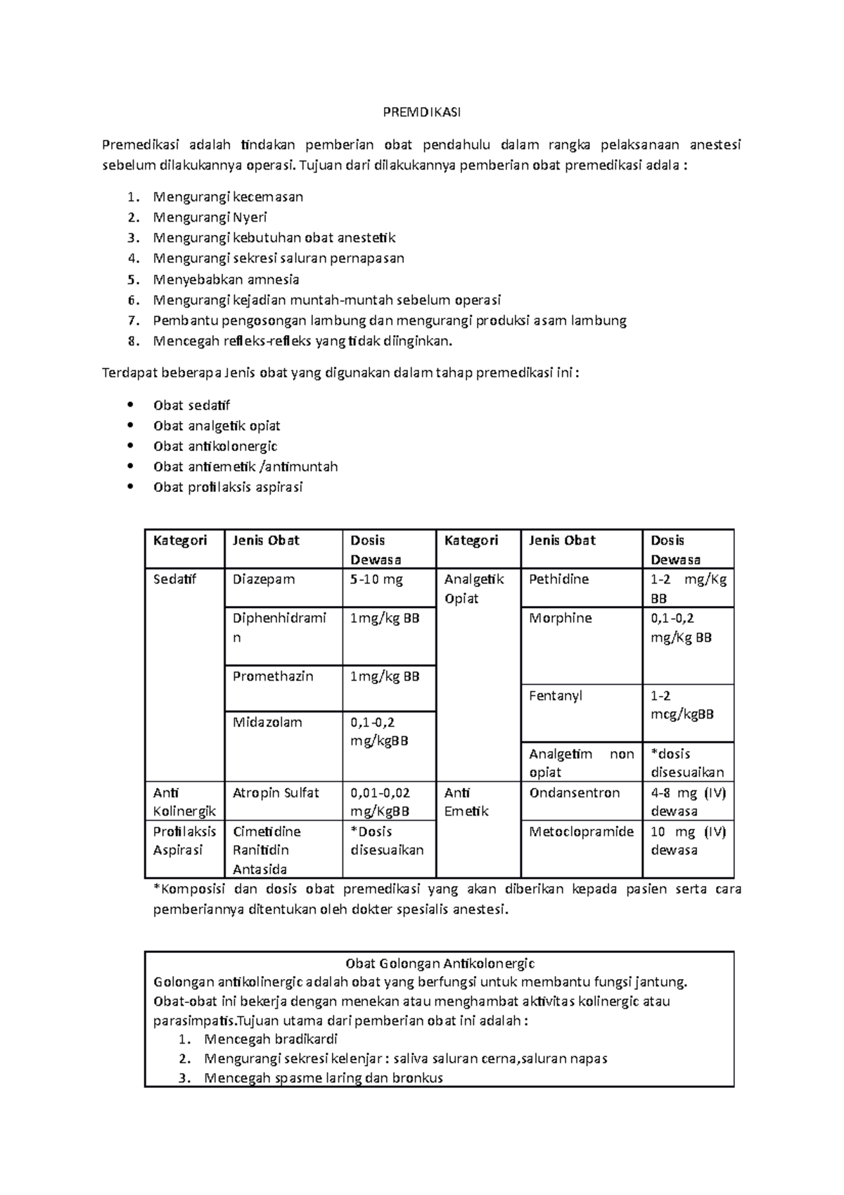 Premedikasi Anestesi: Panduan Obat dan Dosis untuk Pelaksanaan Operasi ...