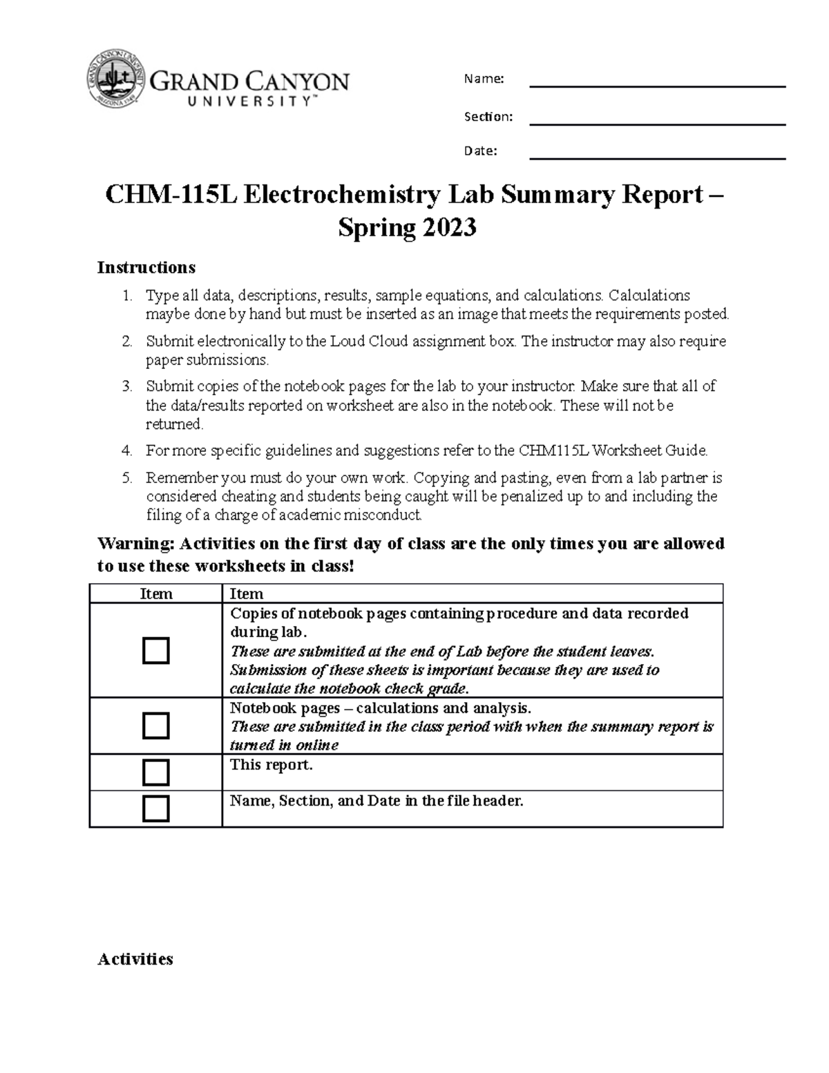 CHM-115L-RS-Exp11-Electrochemistry-Sp23 - Section: Date: CHM-115L ...