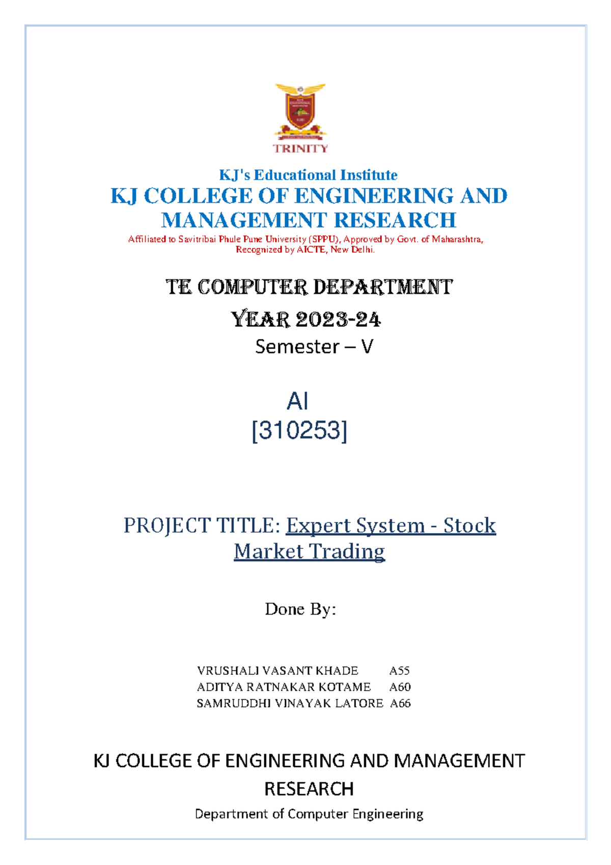 Mini Project on Stock market trading final - KJ's Educational Institute ...