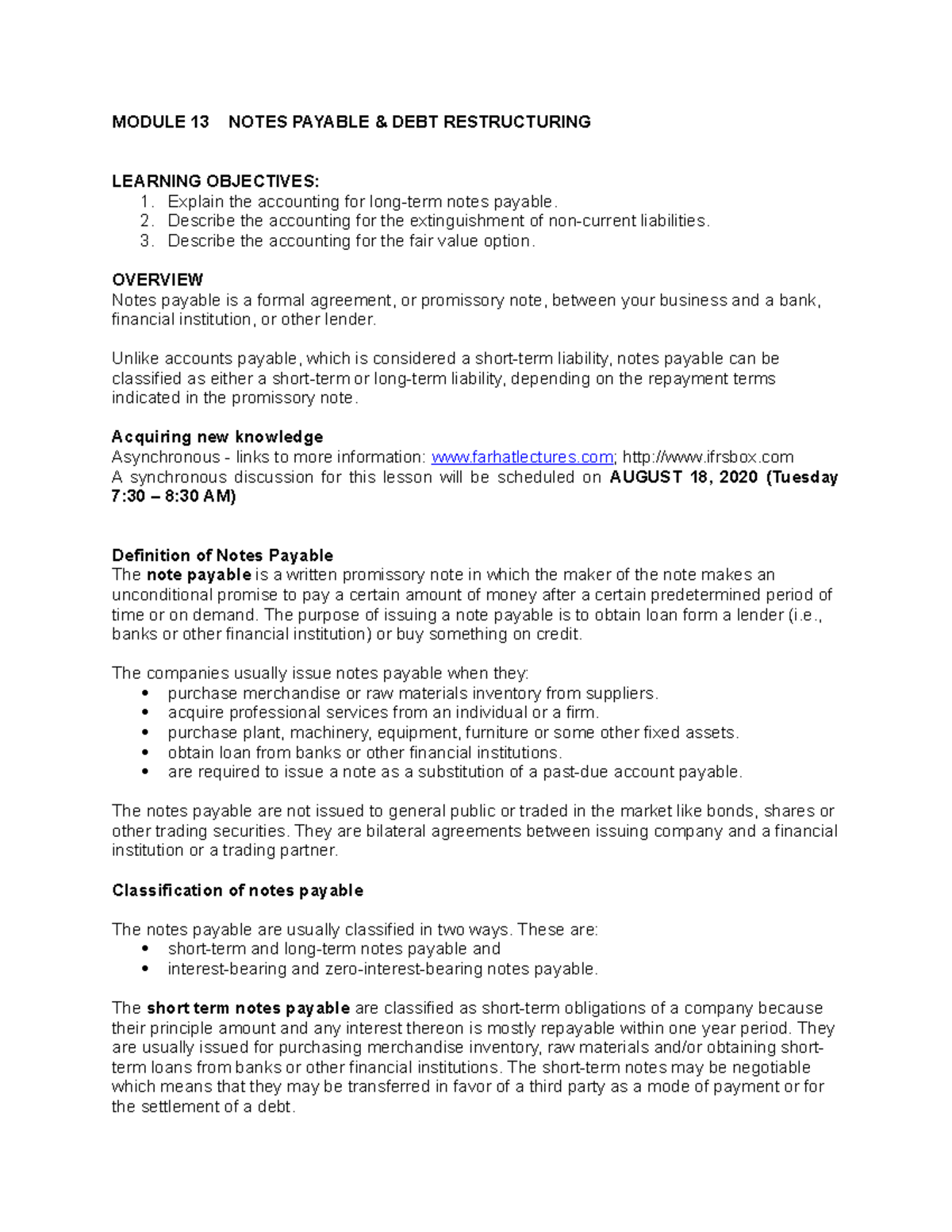 Module 13: Notes Payable & Debt Restructuring Overview - Studocu