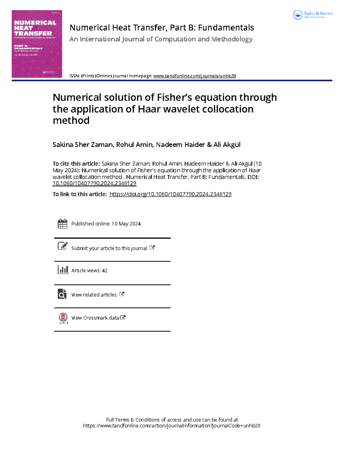 Numerical Solution of Fisher's Equation via Haar Wavelet Collocation ...