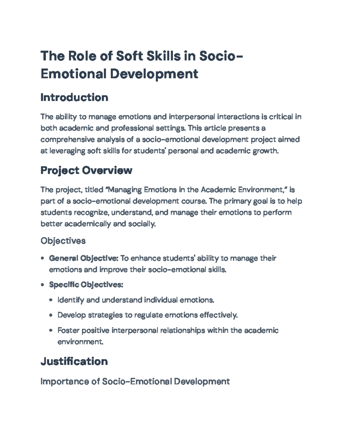 Socio-Emotional Development Project: Enhancing Soft Skills for Success ...