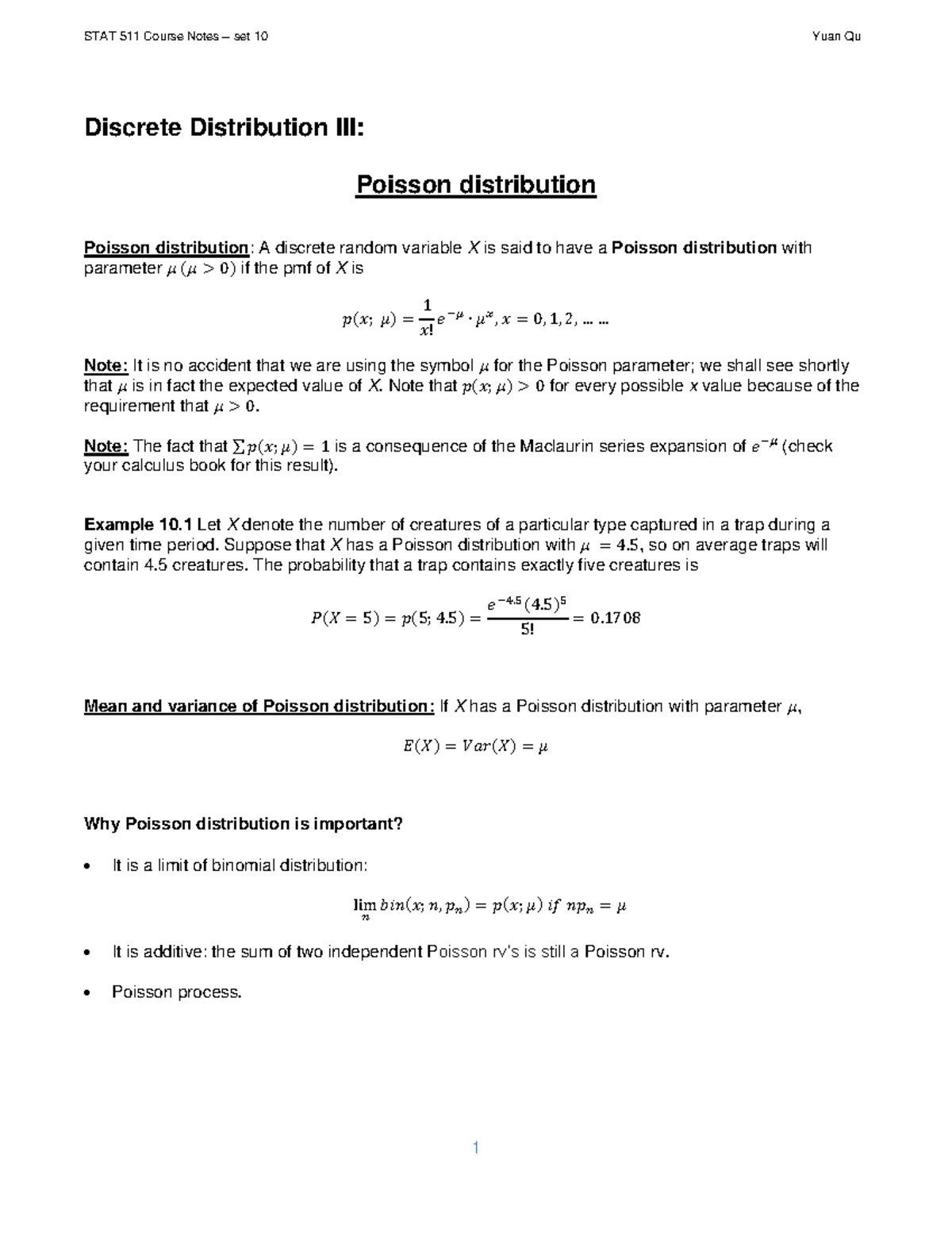 Notes-10: Poisson Random Variables & Intro to Continuous Rv's - Studocu