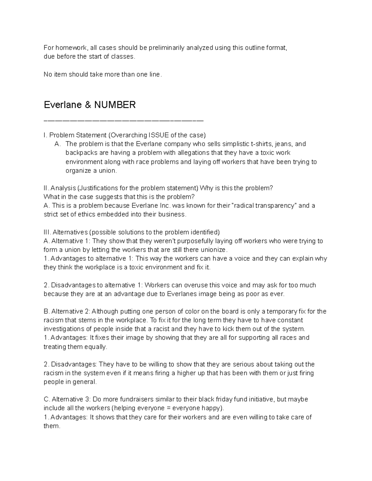 BUAD 301 Case Outline Template - For homework, all cases should be ...
