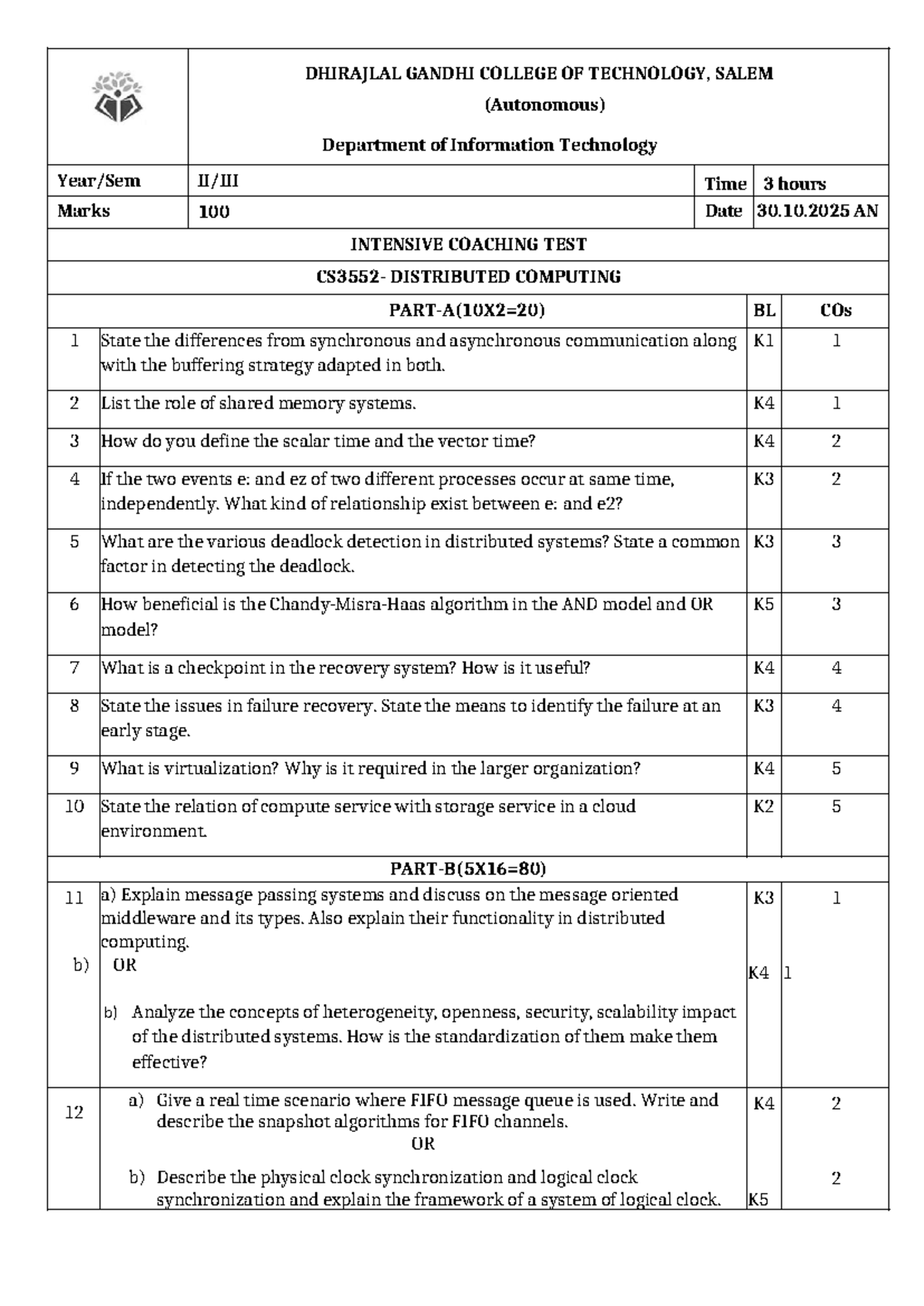 Distributed Computing Intensive Coaching Test - DHIRAJLAL GANDHI ...