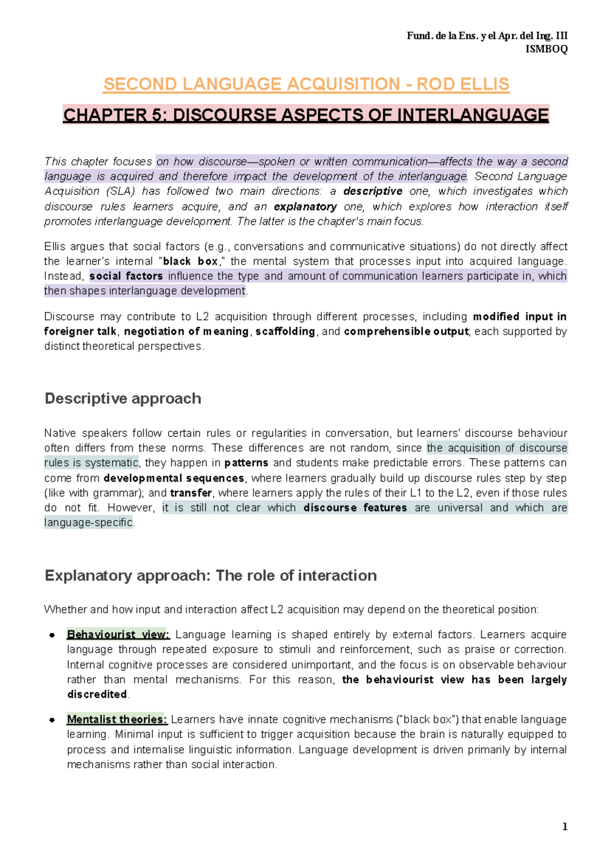 Fundamentos III: Presentation Summary on Ellis - Chapter 5 - Studocu