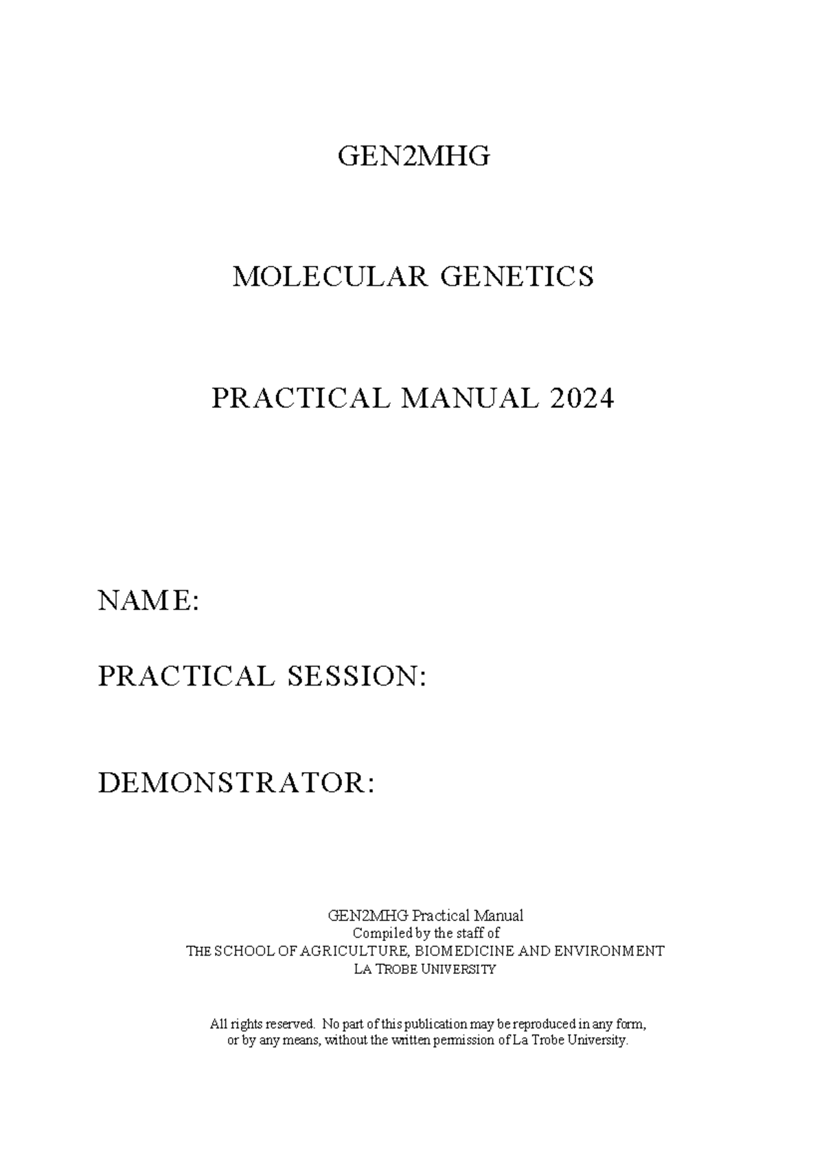 GEN2MHG 2024 Molecular Genetics Practical Manual - Studocu