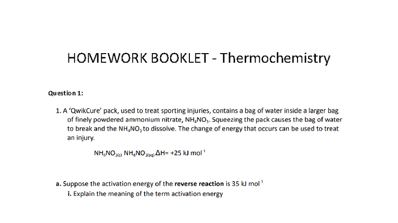 Thermochemistry Homework Questions - CHEM101 Worksheet - Studocu