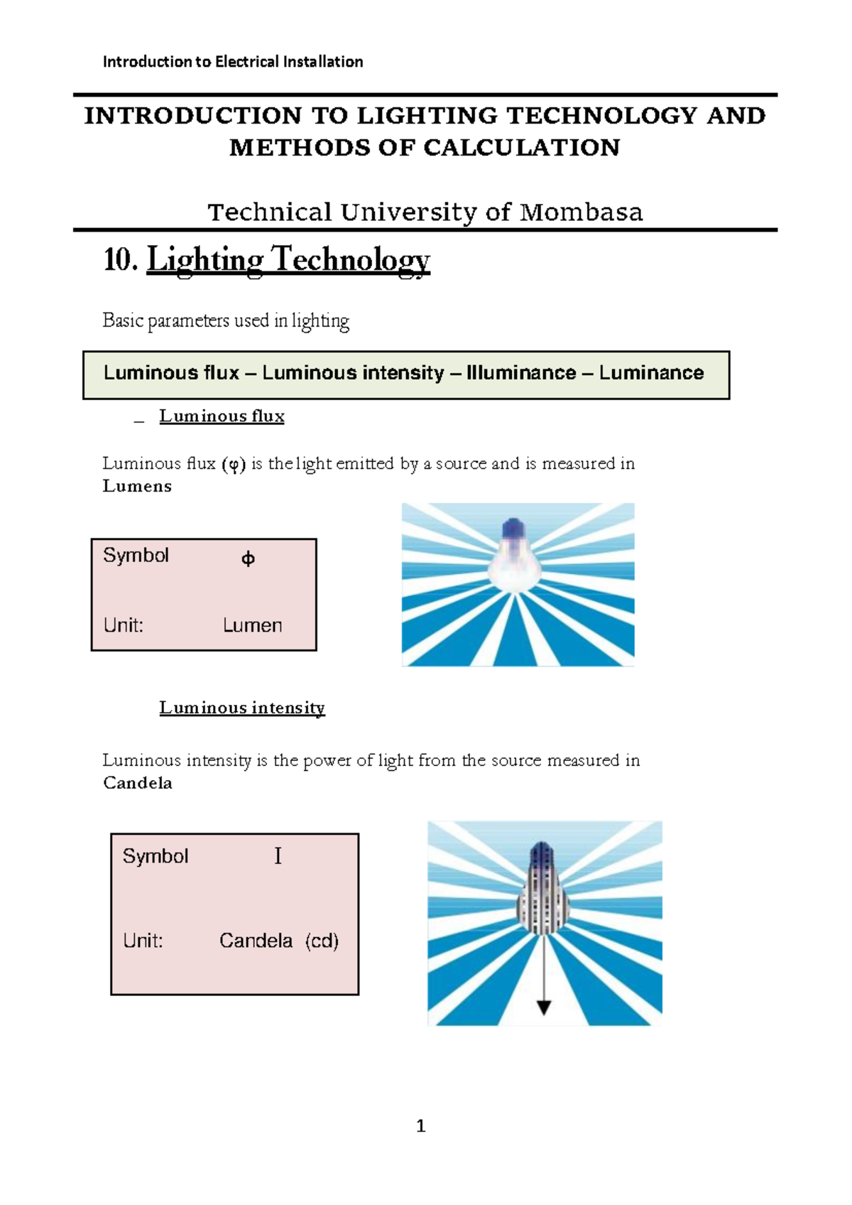 EET 10: Lighting Technology and Calculation Methods Guide - Studocu