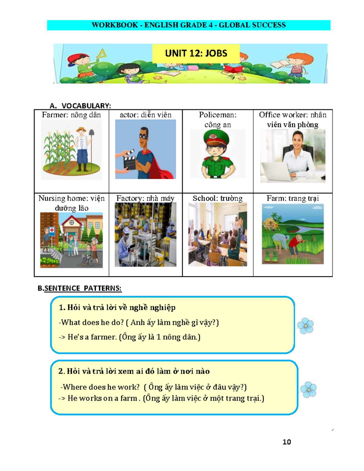 WORKBOOK ENGLISH GRADE 4 GLOBAL SUCCESS UNIT 12: JOBS & VOCABULARY ...