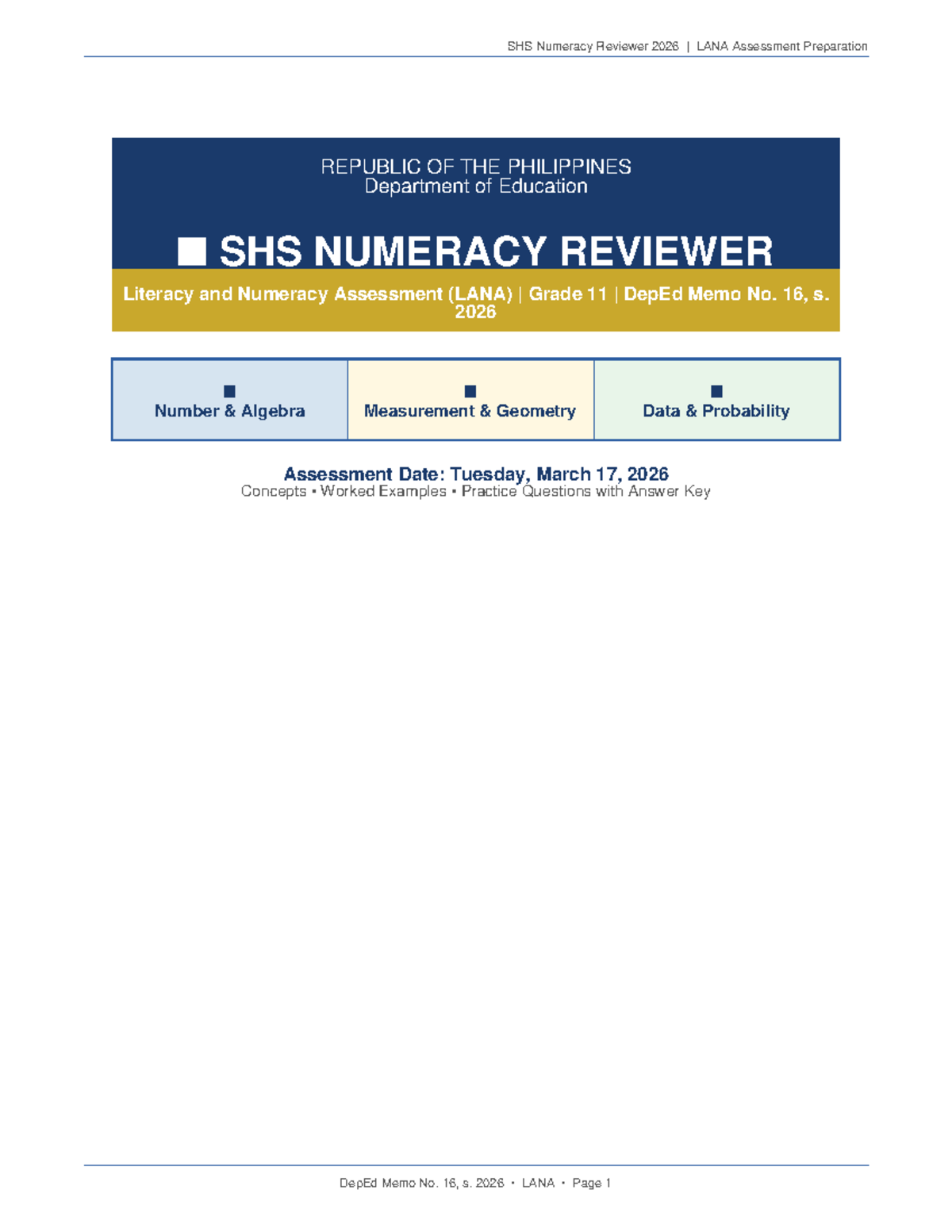 SHS Numeracy Reviewer 2026 | LANA Assessment Prep - Studocu