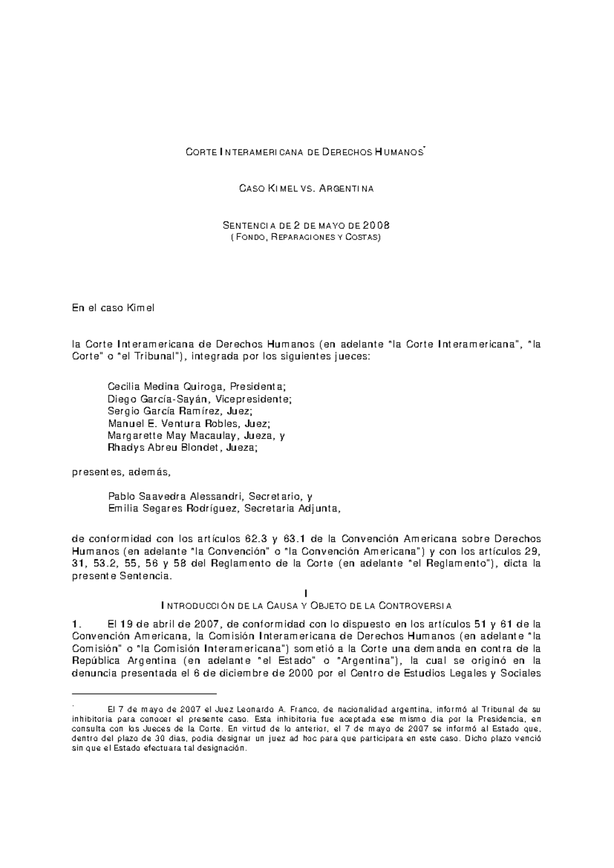 Sentencia de la Corte IDH en el Caso Kimel vs. Argentina (2008) - Studocu