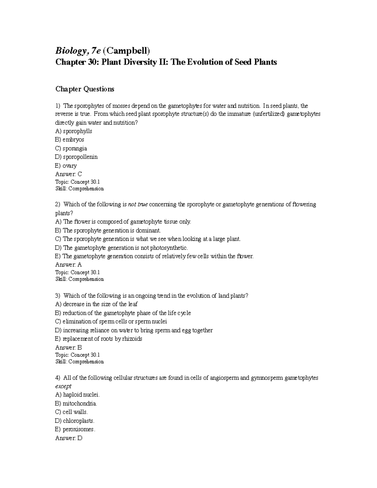 30 Test Bank TB - Chapter 30 Guide: Plant Diversity II - Studocu