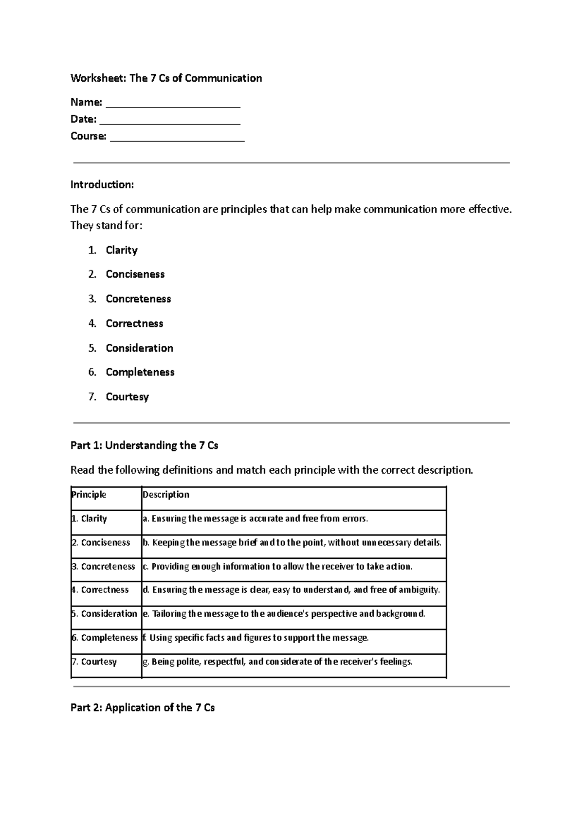 7 Cs Communication Worksheet with Answers - Studocu