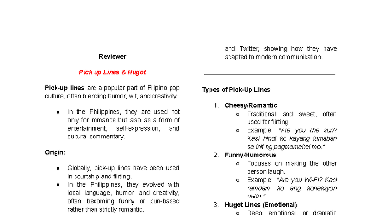 PPC [Midterms] - Lecture Notes on Hugot Lines & Tigsik in Filipino ...