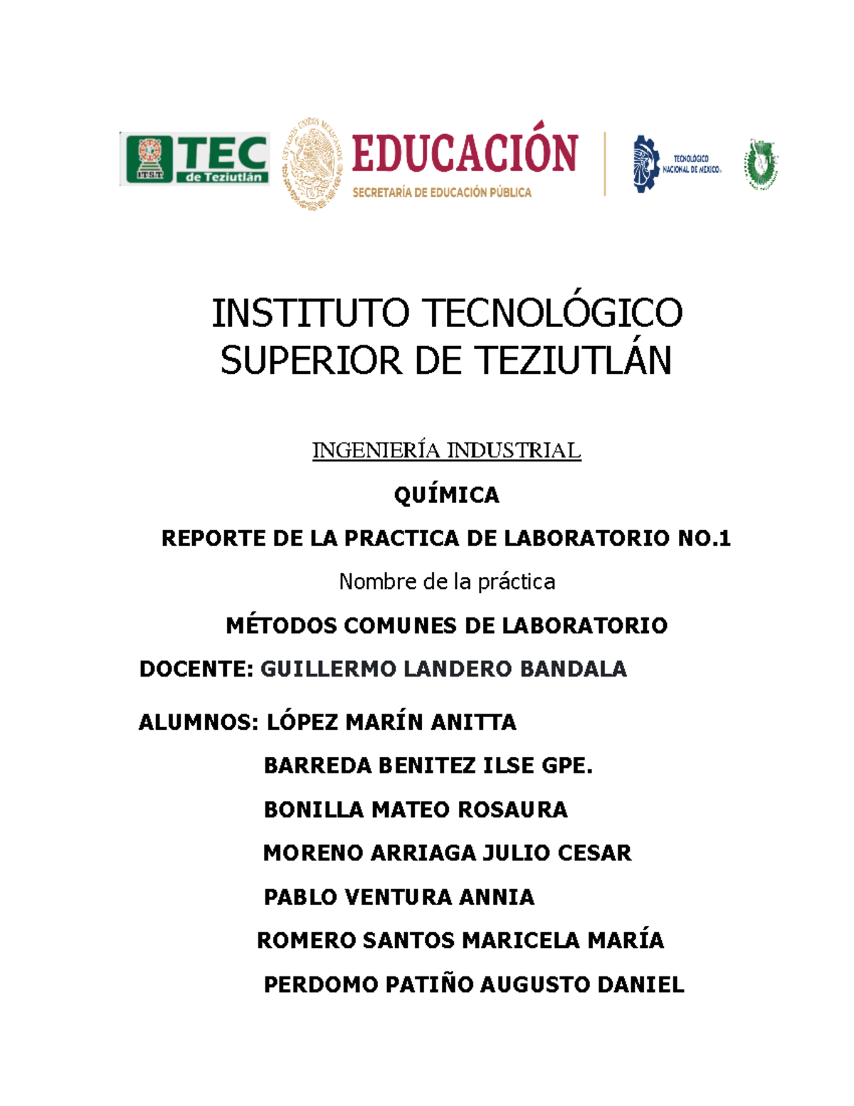 Reporte de la primera práctica - INSTITUTO TECNOL”GICO SUPERIOR DE ...