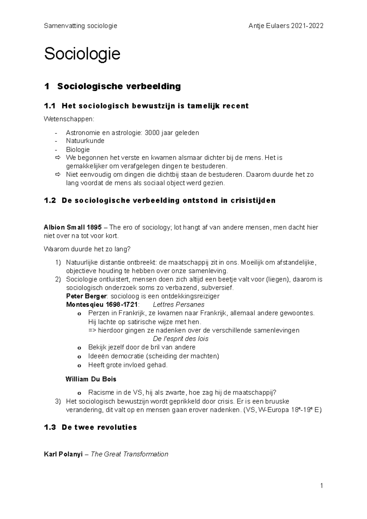 Samenvatting: Sociologie Walter Weyns 2021-2022 - Sociologie 1 ...