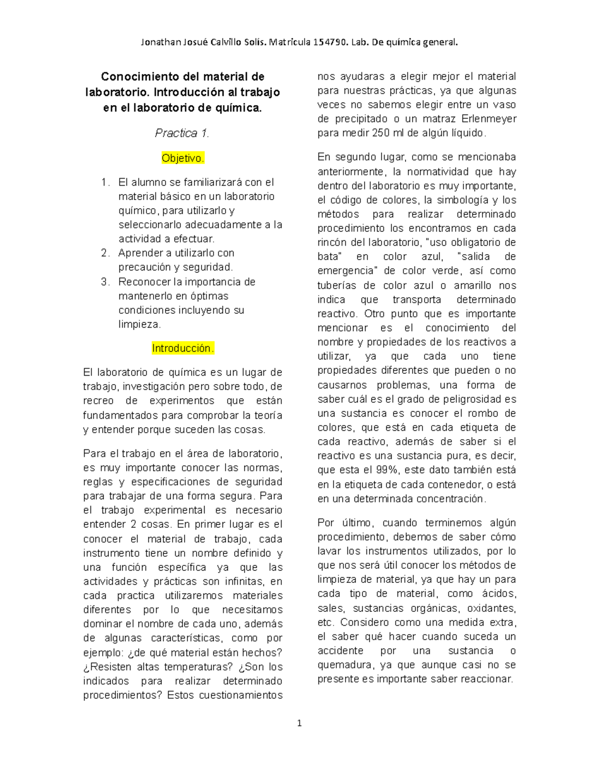 Practica 1 - Práctica del laboratorio de química general. - Jonathan ...