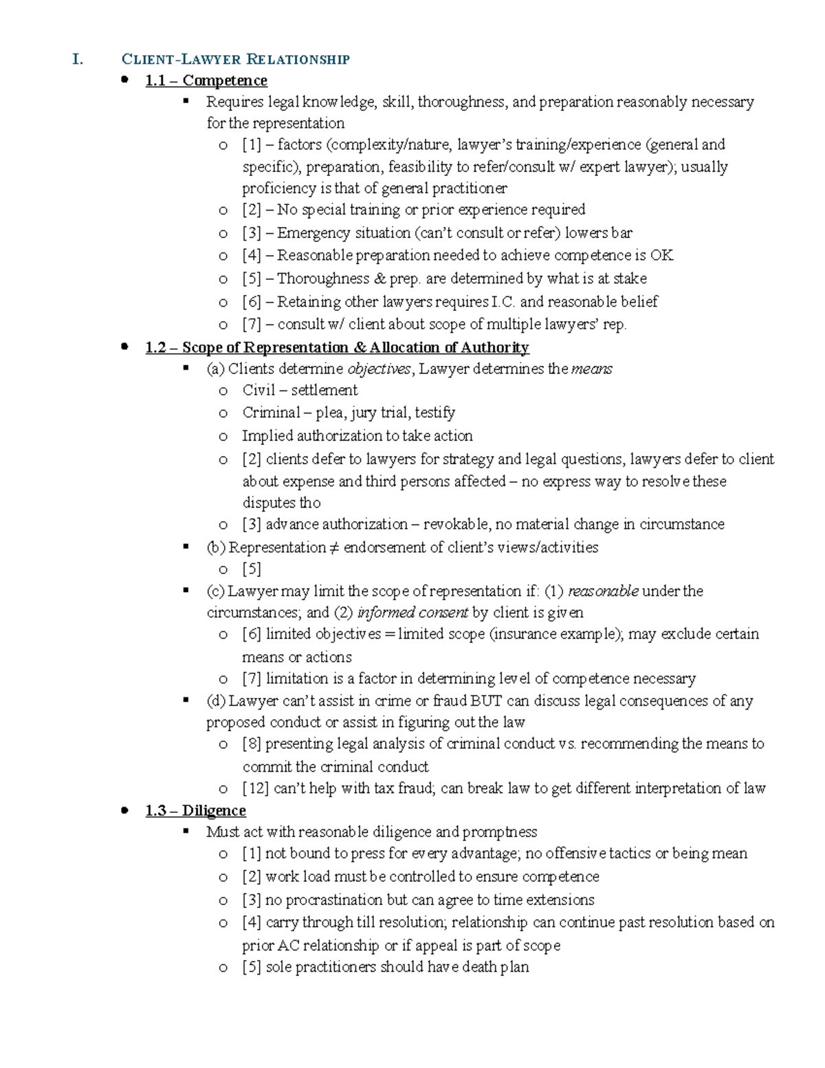 PR Outline: Competence, Representation, and Ethical Duties in Law - Studocu