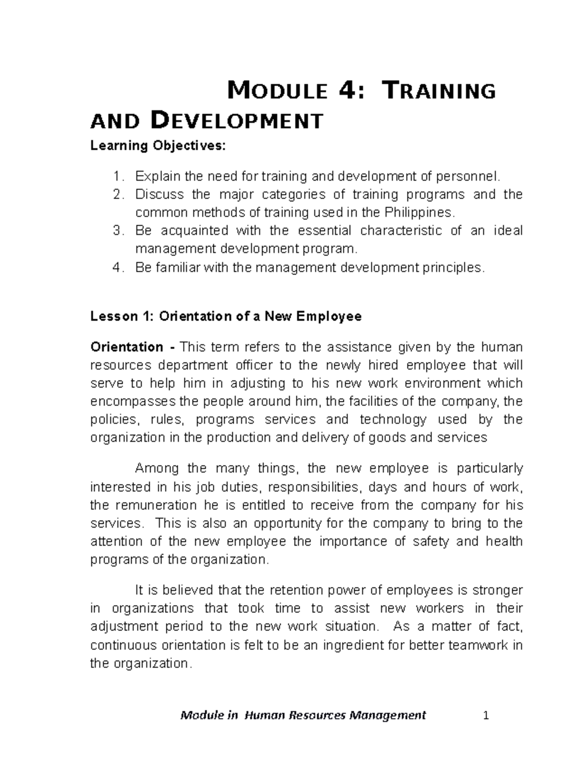 HRM- Lecture NOTE - MODULE 4 - MODULE 4 : TRAINING AND DEVELOPMENT ...