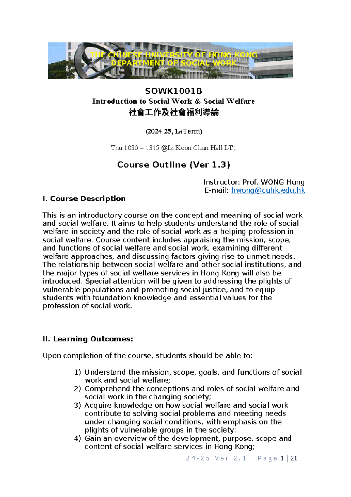 SOWK1001B Course Outline: Introduction to Social Work & Welfare - Studocu