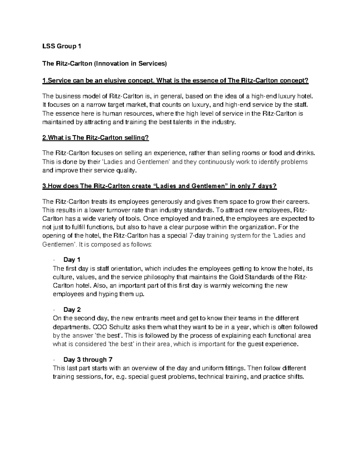 Ritz Carlton Case - LSS Group 1 The Ritz-Carlton (Innovation in ...