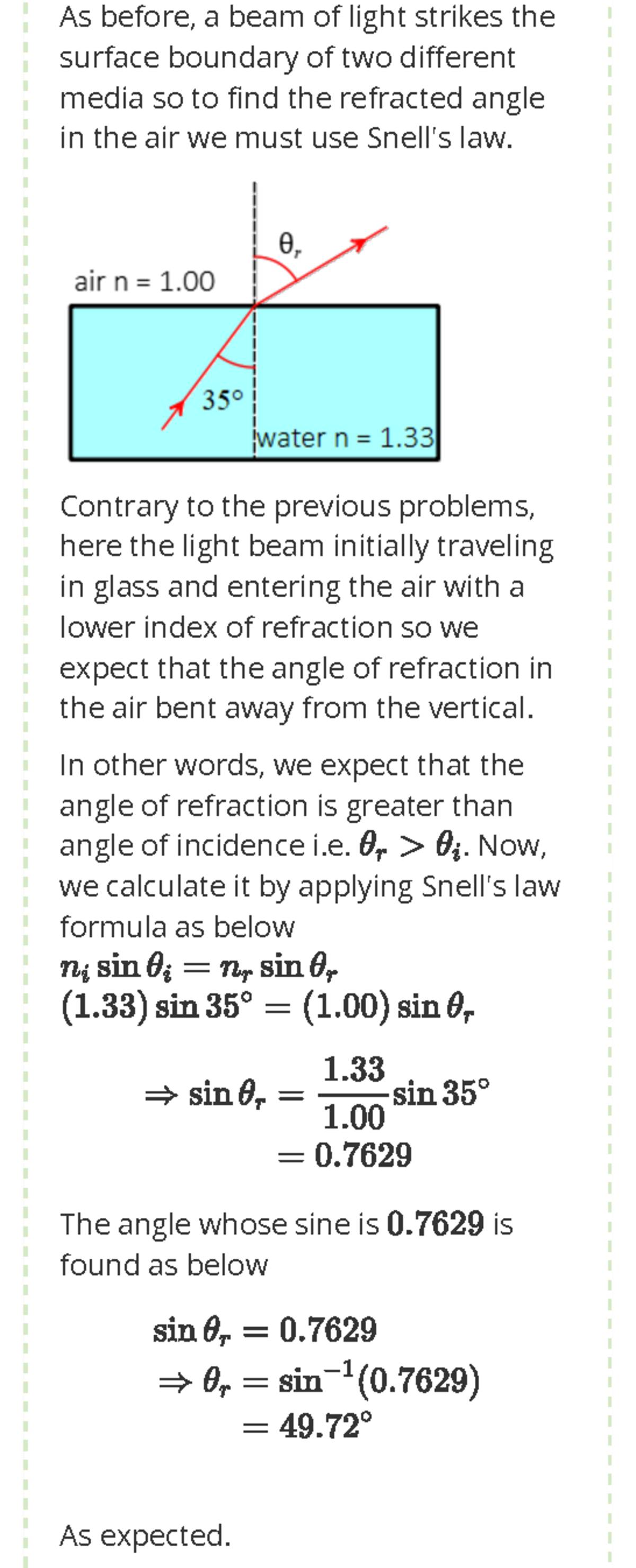 Physics 101: Refraction Study Using Snell's Law with Light Angles - Studocu