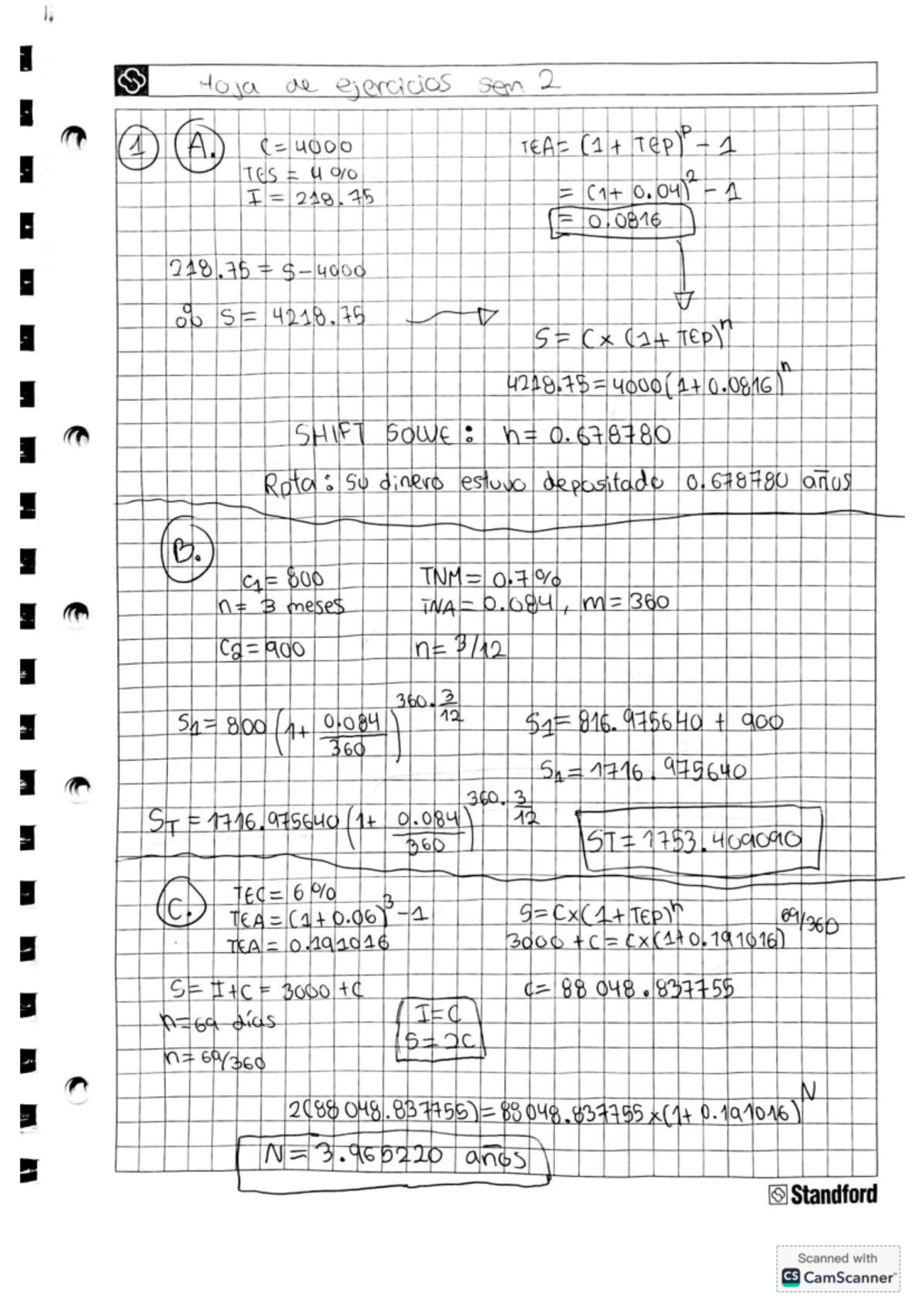 Hoja de Ejercicios Sem 2 - TEP y Cálculos Financieros - Studocu