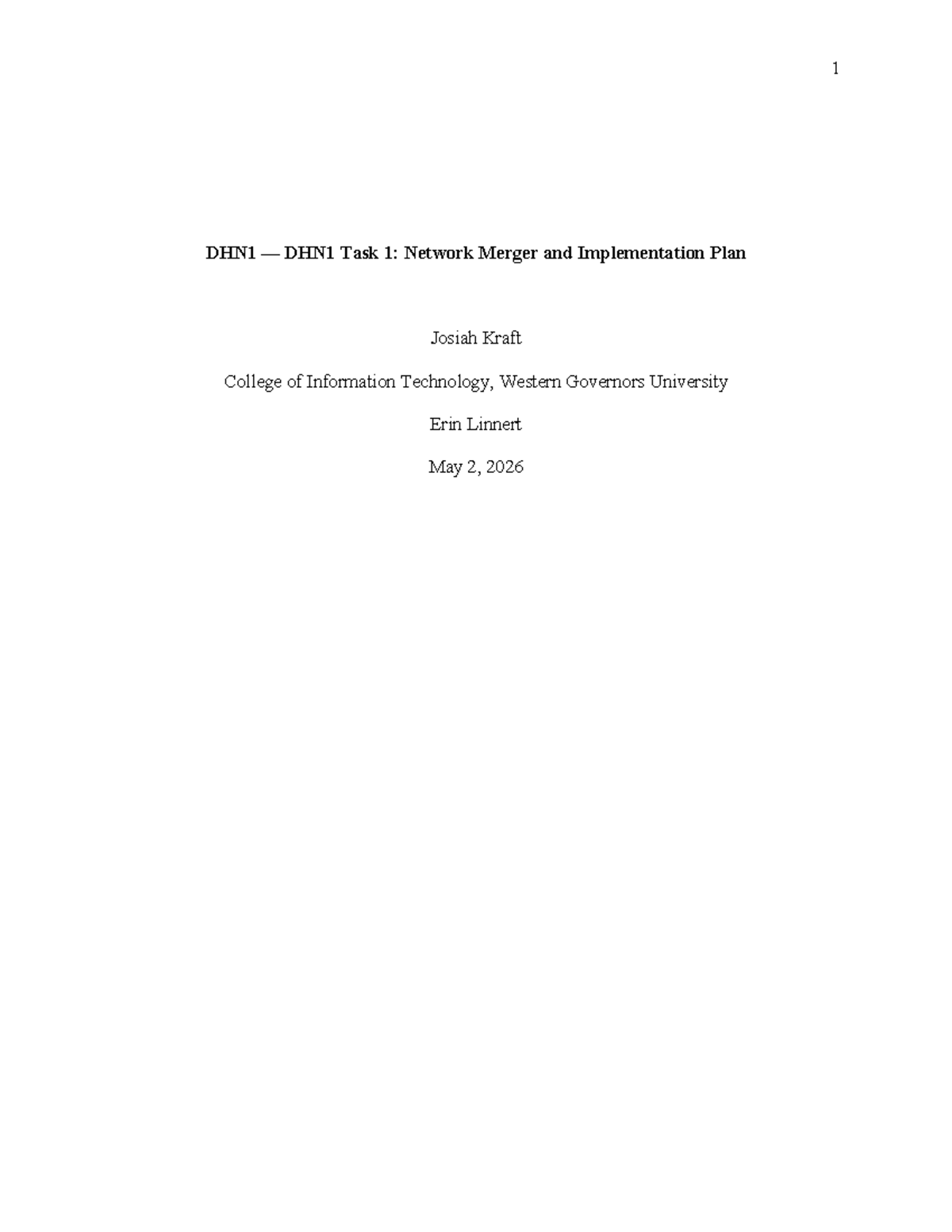 DHN1 Task 1: Network Merger & Implementation Strategy - Studocu