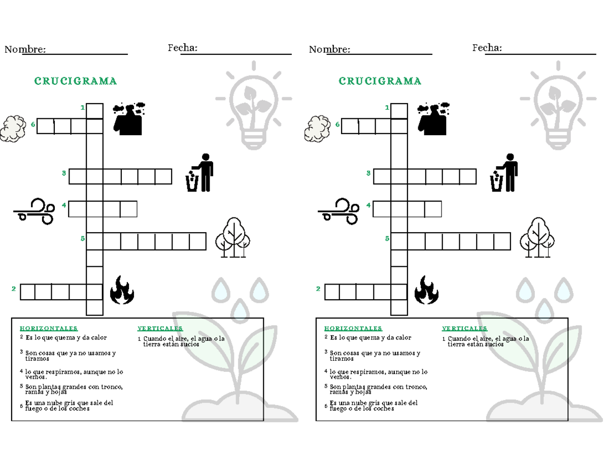 Crucigrama de Medio Ambiente: Contaminación y Naturaleza - Studocu