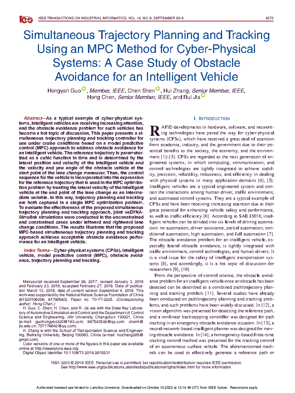 MPC-Driven Trajectory Planning and Tracking for Intelligent Vehicles ...