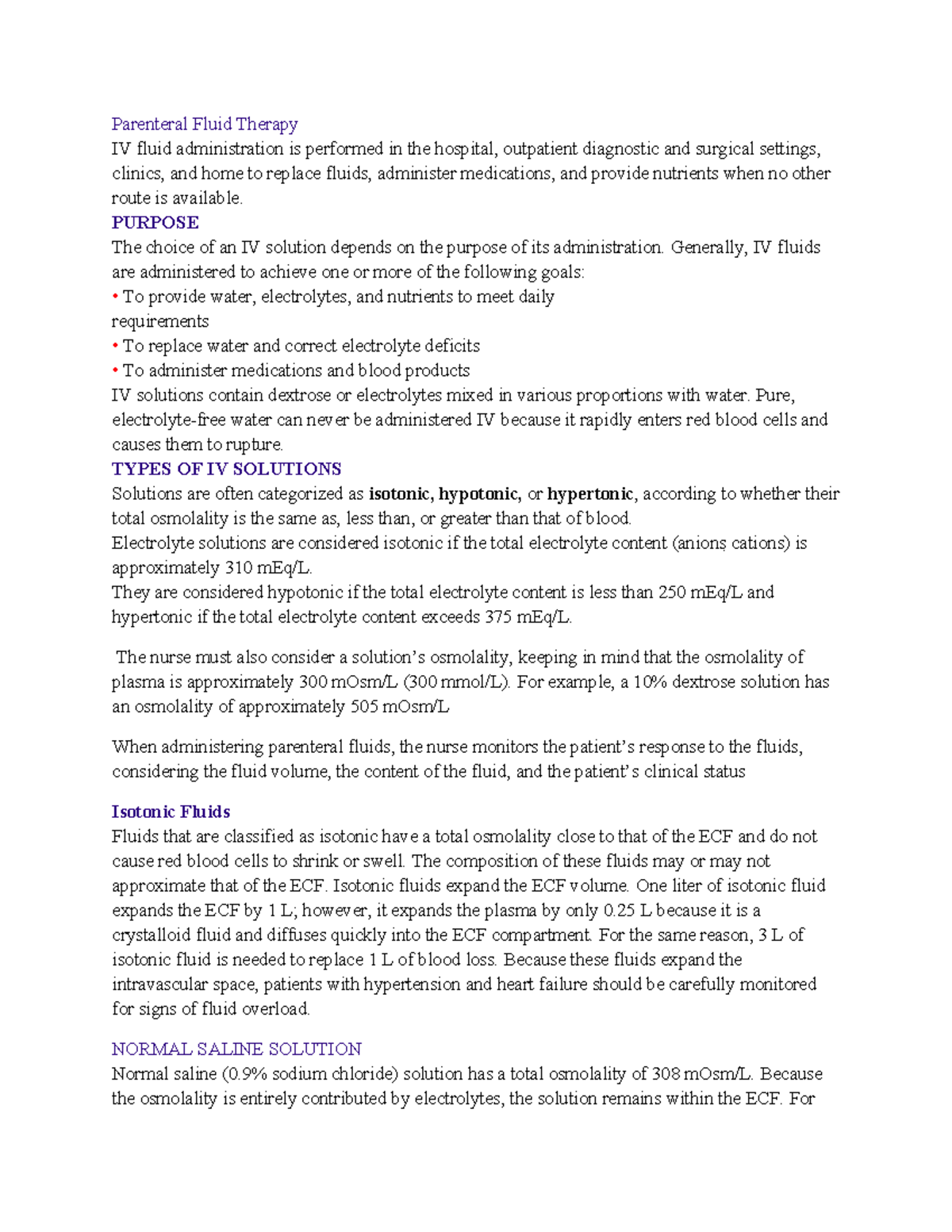 Parenteral Fluid Therapy: IV Administration & Management Guide - Studocu