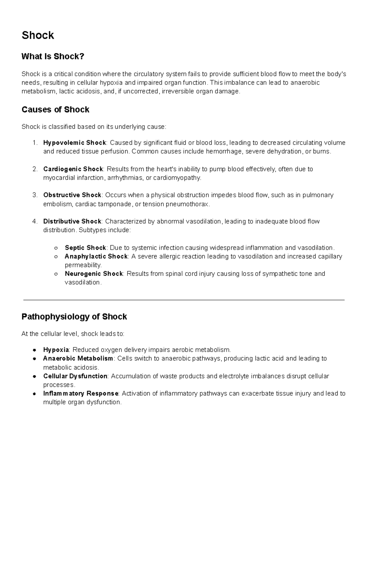Understanding Shock: Causes, Pathophysiology, and Management (NCM 332 ...