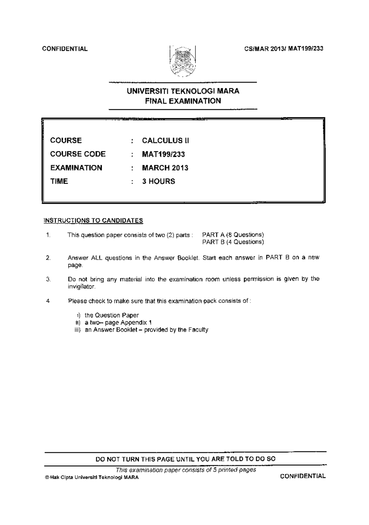 Calculus Ii Final Examination March 2013 Question Paper Studocu