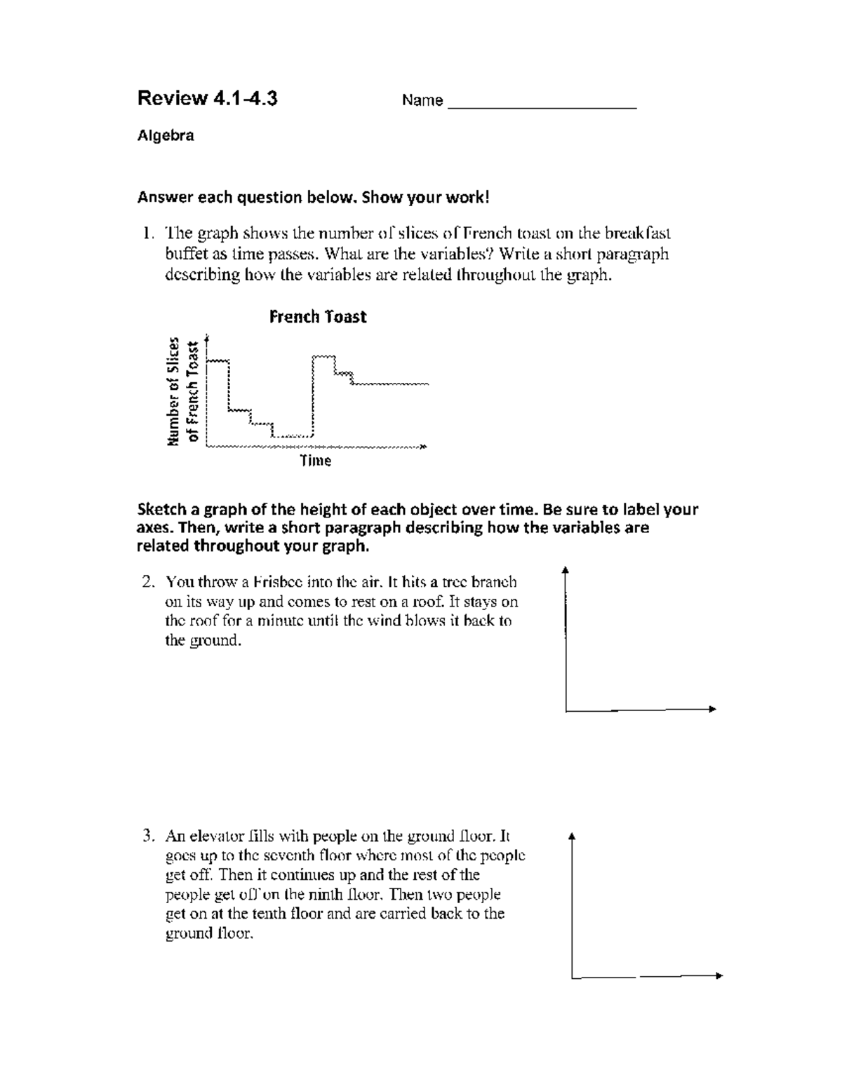 Algebra 4.1-4.3 Review: Variables, Functions, and Graphs - Studocu