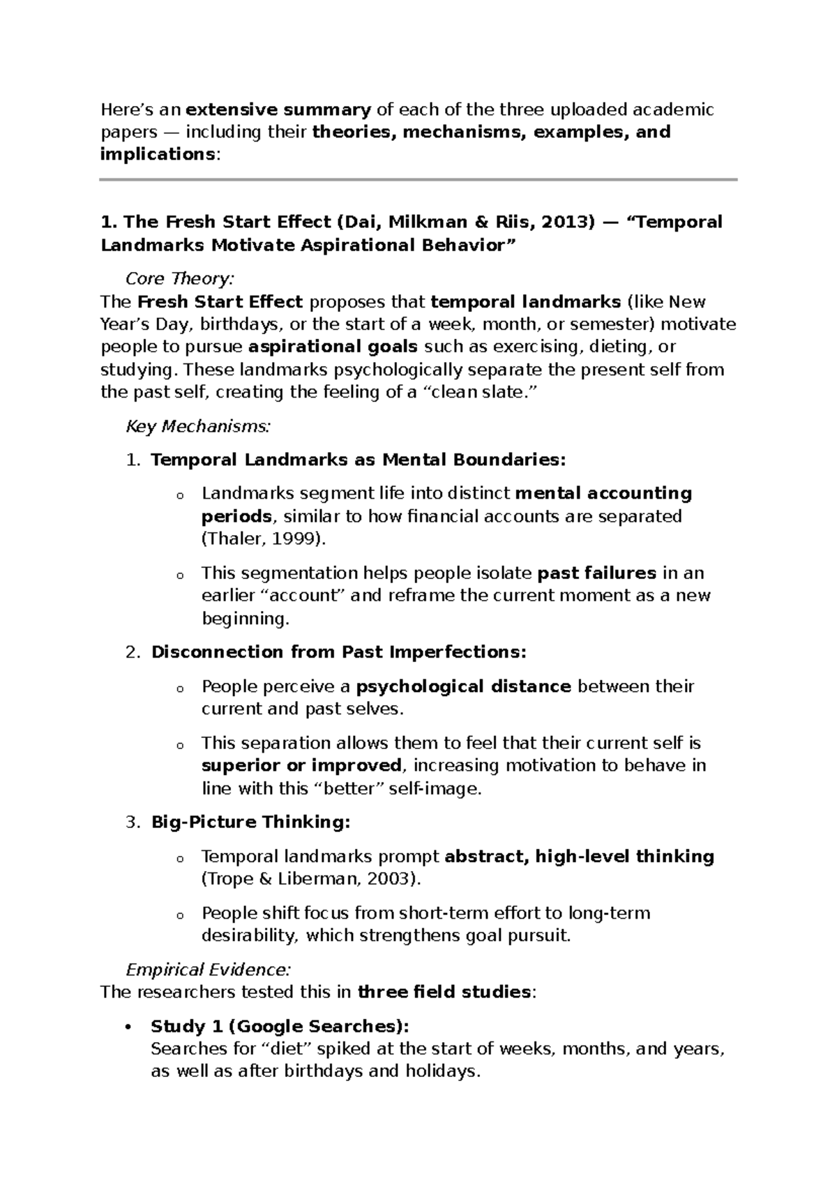 Lecture 5 Notes: The Fresh Start Effect, Hypothesis Resurrected ...