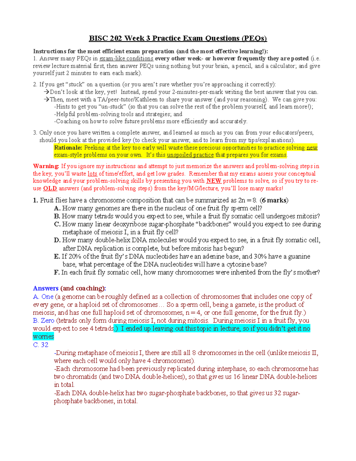BISC 202 Week 3 Practice Exam Questions (PEQs) - Key Insights on ...