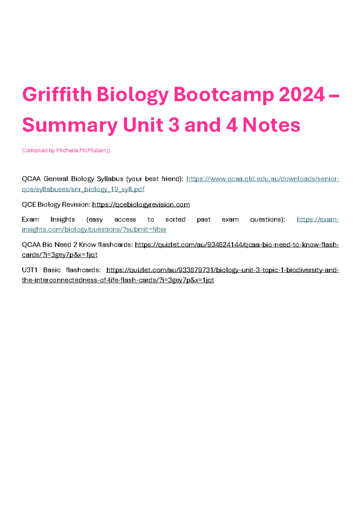 QCAA Biology Units 3 & 4: Comprehensive Bootcamp Notes 2024 - Studocu