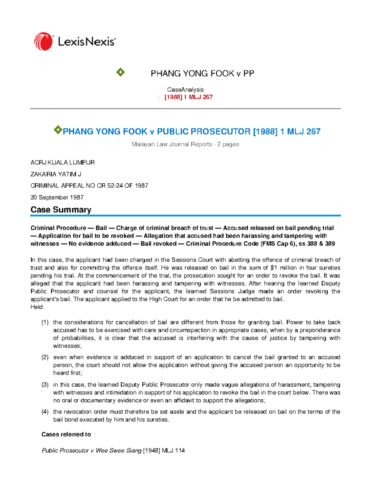 Case Analysis: Phang Yong Fook v Public Prosecutor [1988] 1 MLJ 267 ...