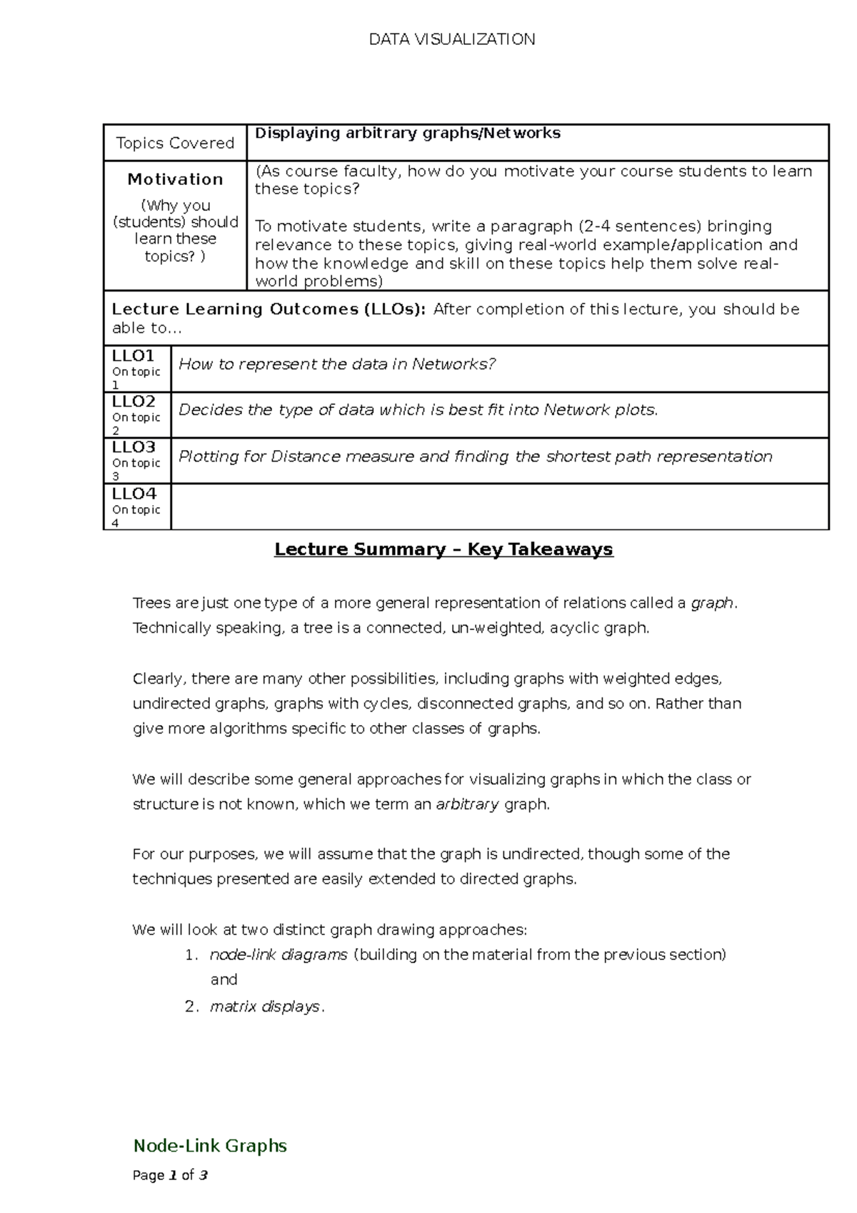 DATA VISUALIZATION LECTURE: Exploring Arbitrary Graphs/Networks - Studocu