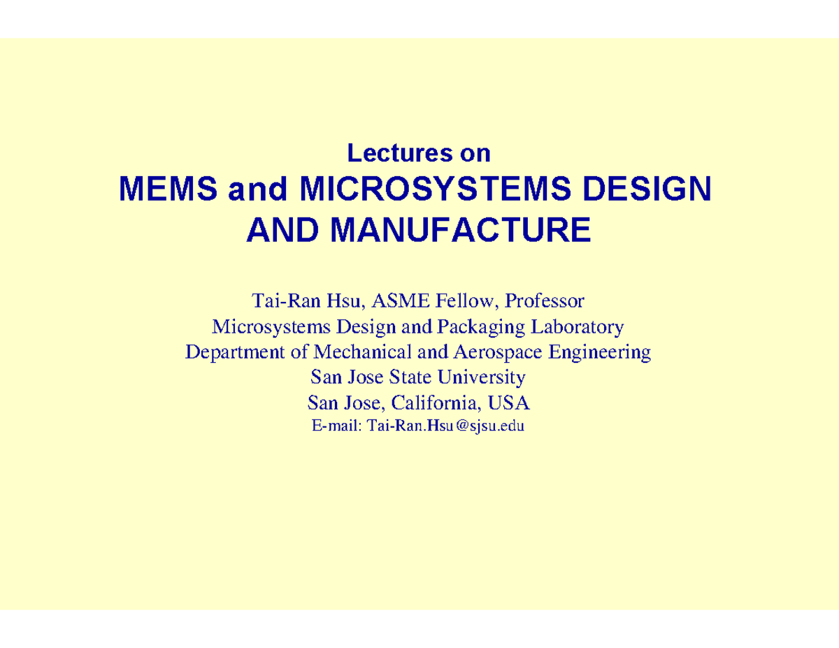 Chapter 1 Overview of MEMS and Microsystems - Lectures on MEMS and ...