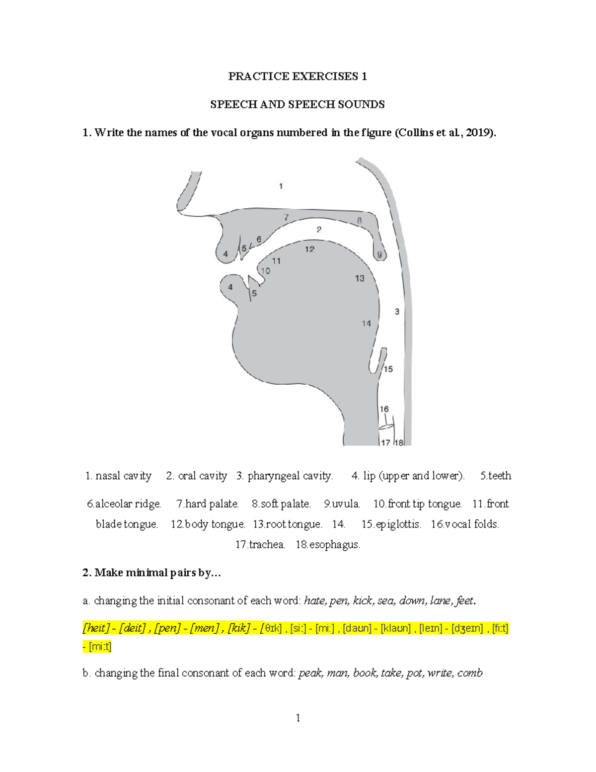 Lecture 1 - Practice exercises - PRACTICE EXERCISES 1 SPEECH AND SPEECH ...