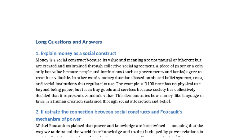 Social Constructs and Power Mechanisms: Long Q&A Insights - Studocu