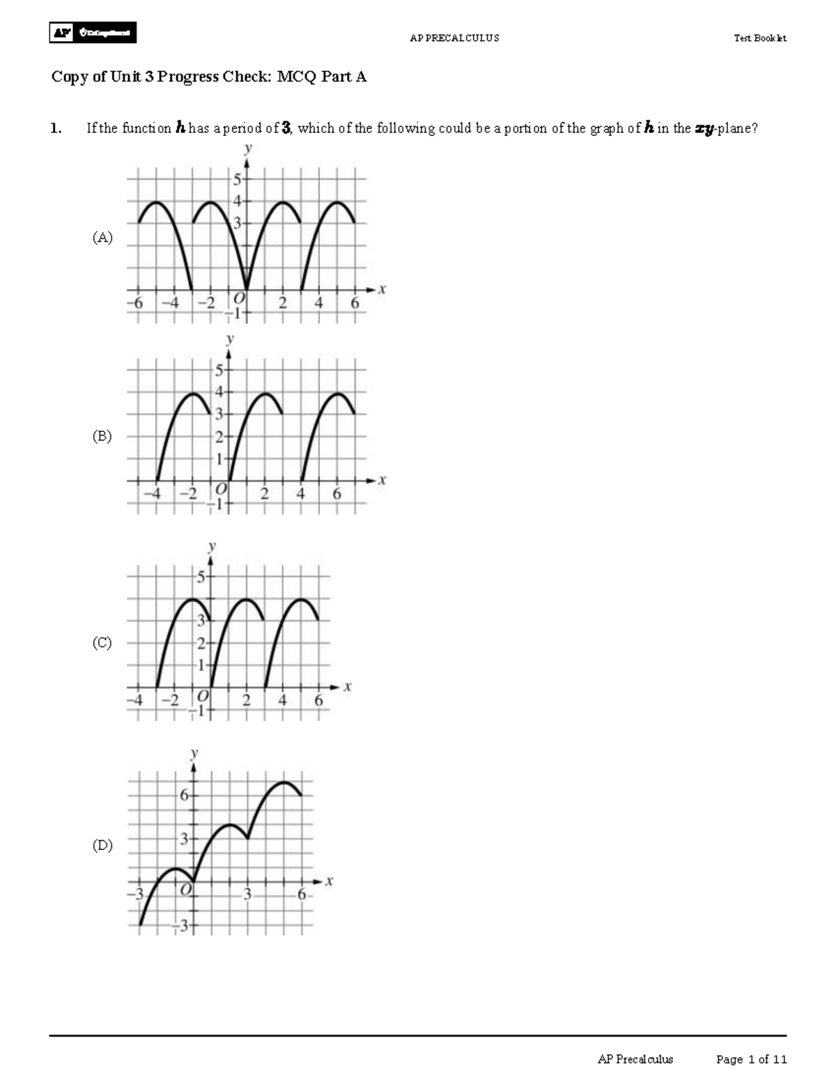AP Precalculus Unit 3 Progress Check: MCQ Part A Test Booklet - Studocu