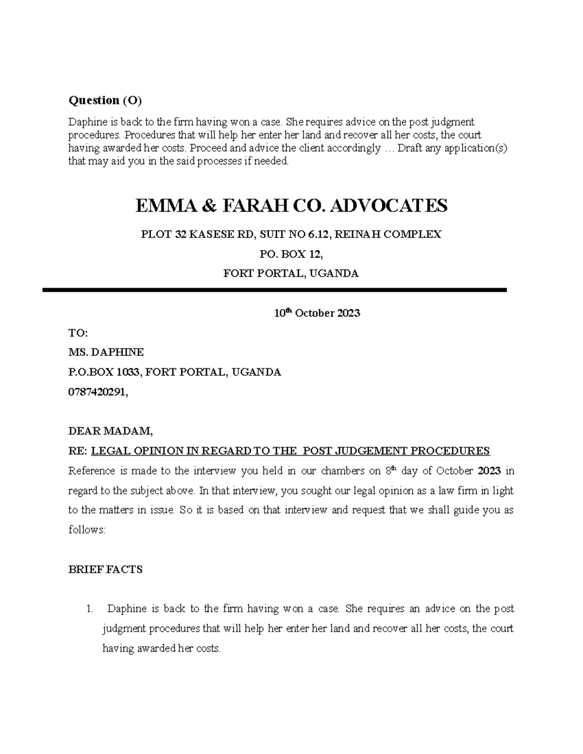 FIRM 5 - Post-Judgment Execution Procedures & Advice for Daphine - Studocu