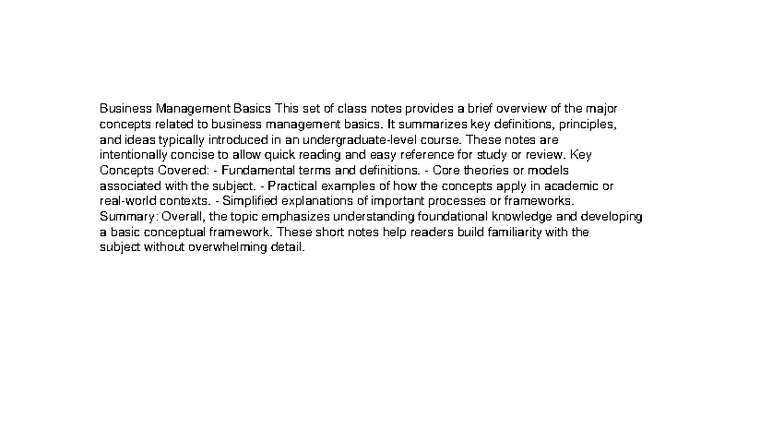 BM101: Overview of Business Management Basics - Class Notes - Studocu