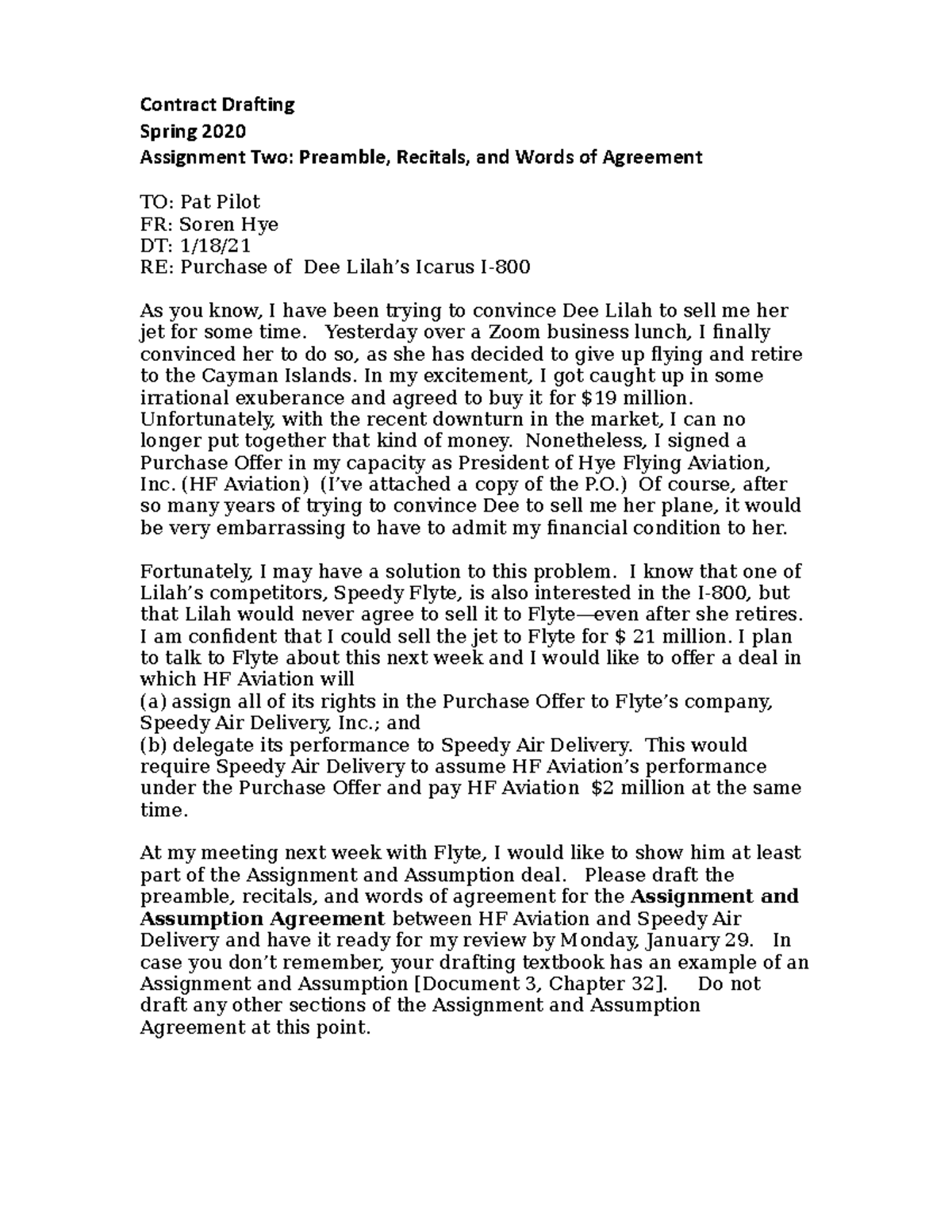 Assignment Two S21 - Drafting Preamble for Contracts - Studocu